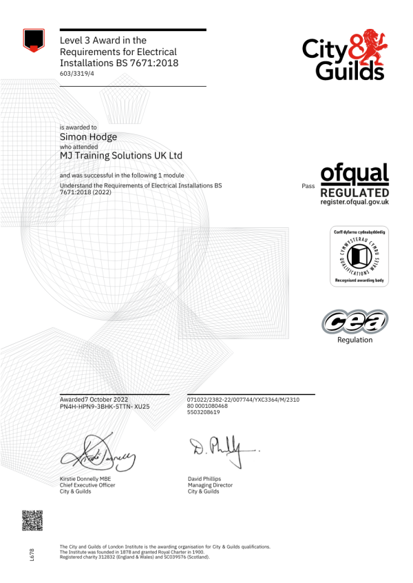 18th Edition Certificate