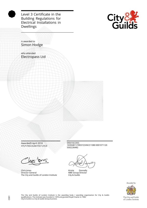 18th Edition Certificate